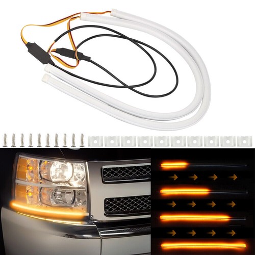 1 Pair LED Switchback DRL Tube Car Light Strip Amber Sequential Flow ...