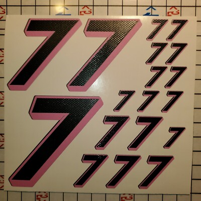 Matte Black-w/Gloss Carbon Fiber Pink #7's Racing Numbers Vinyl Decal ...