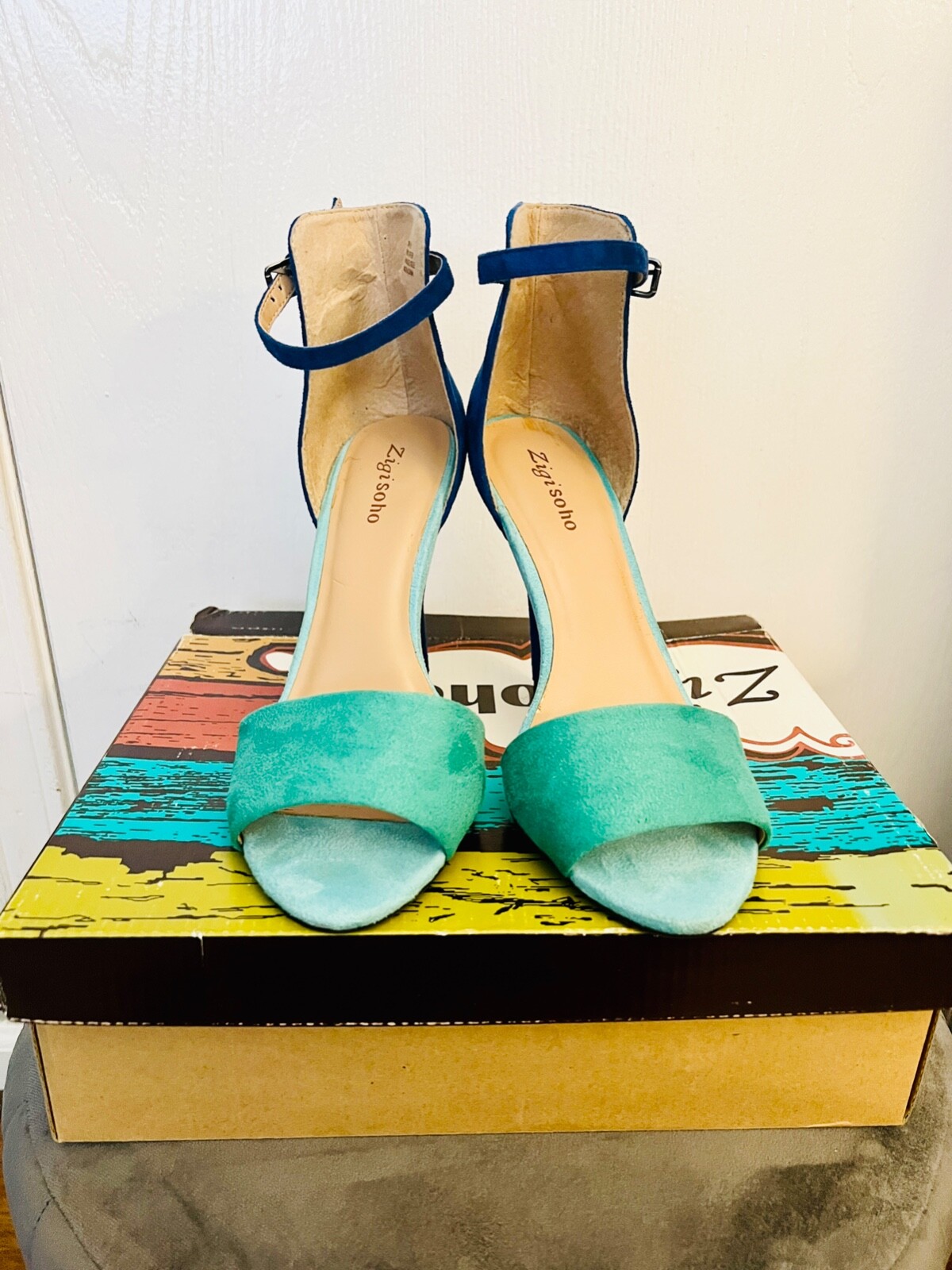 Zigi Color Block Royal Blue and Green Faux Suede Stil… - Gem