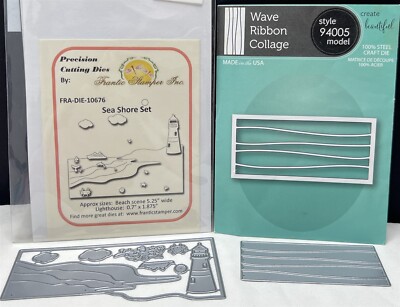 Memory Box Frantic Stamper SEA SHORE Wave Ribbon Collage Beach Ocean ...