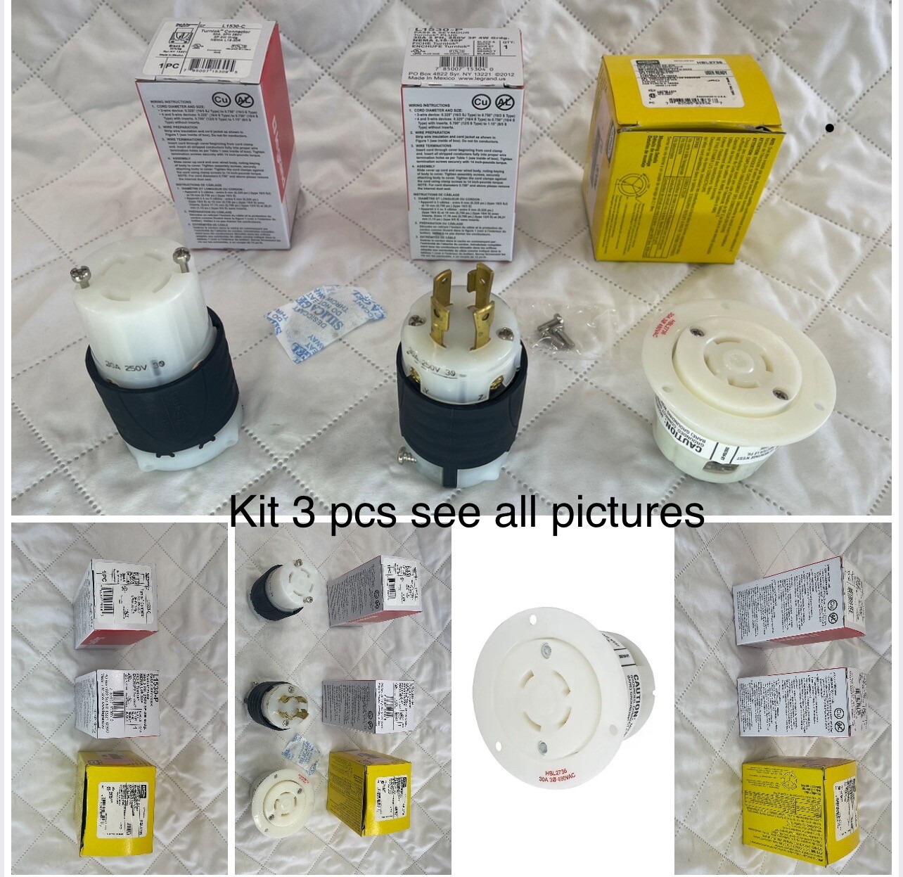 Hubbell Hbl2736 30A Twist-Lock 3P 4W 480Vac Kit 3 Pcs Mix L1530-P L1530 ...