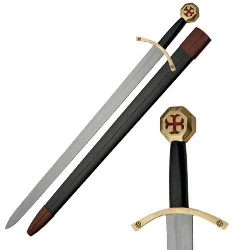 Medieval Knights of Templar Sword | Brass Guard & Pommel w Red Cross ...