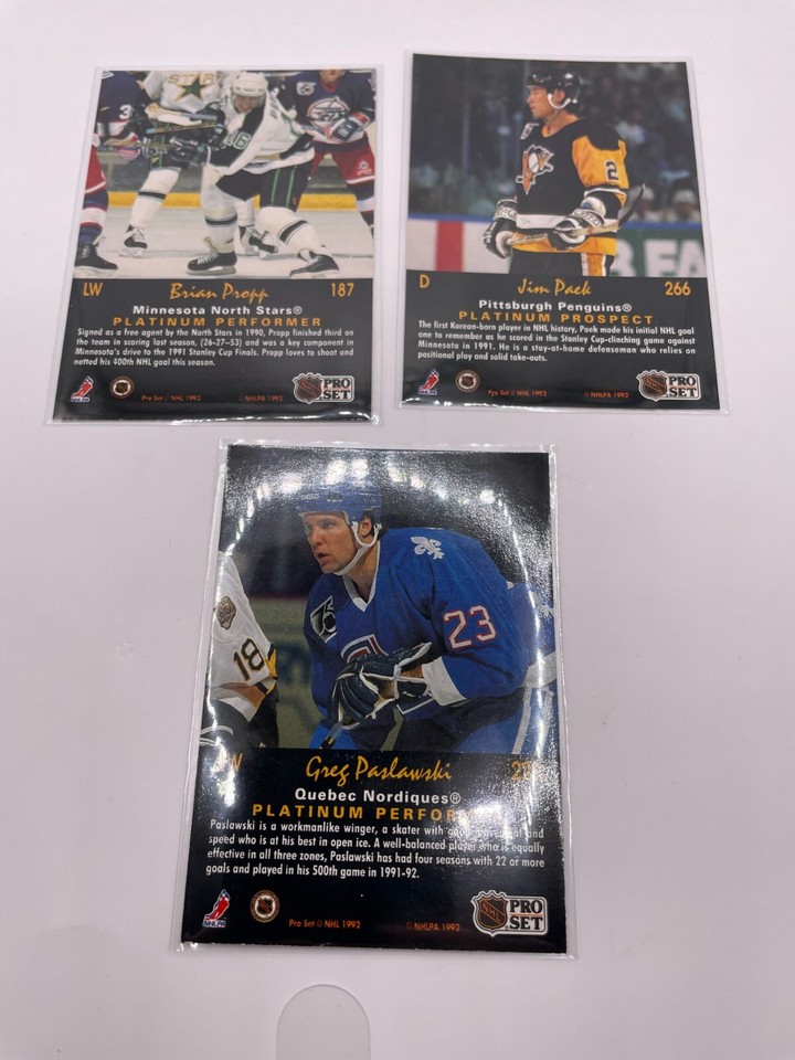 1992 JIM PAEK, GREG PASLAWSKI, BRIAN PROPP Pro Set #266, #187, #220 ...