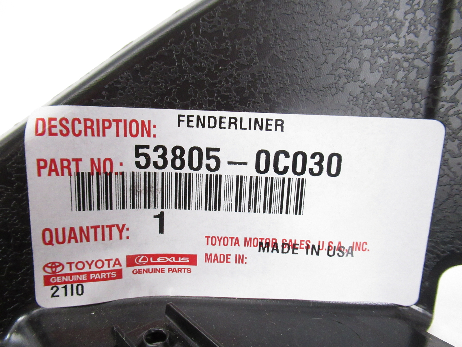 Genuine OEM Toyota 53805-0C030 Right Front Fender Liner Extension 08-20 ...
