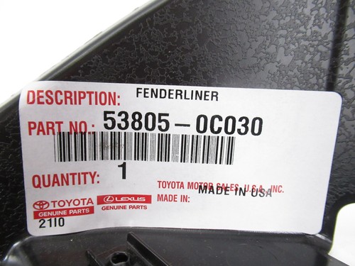 Genuine OEM Toyota 53805-0C030 Right Front Fender Liner Extension 08-20 ...