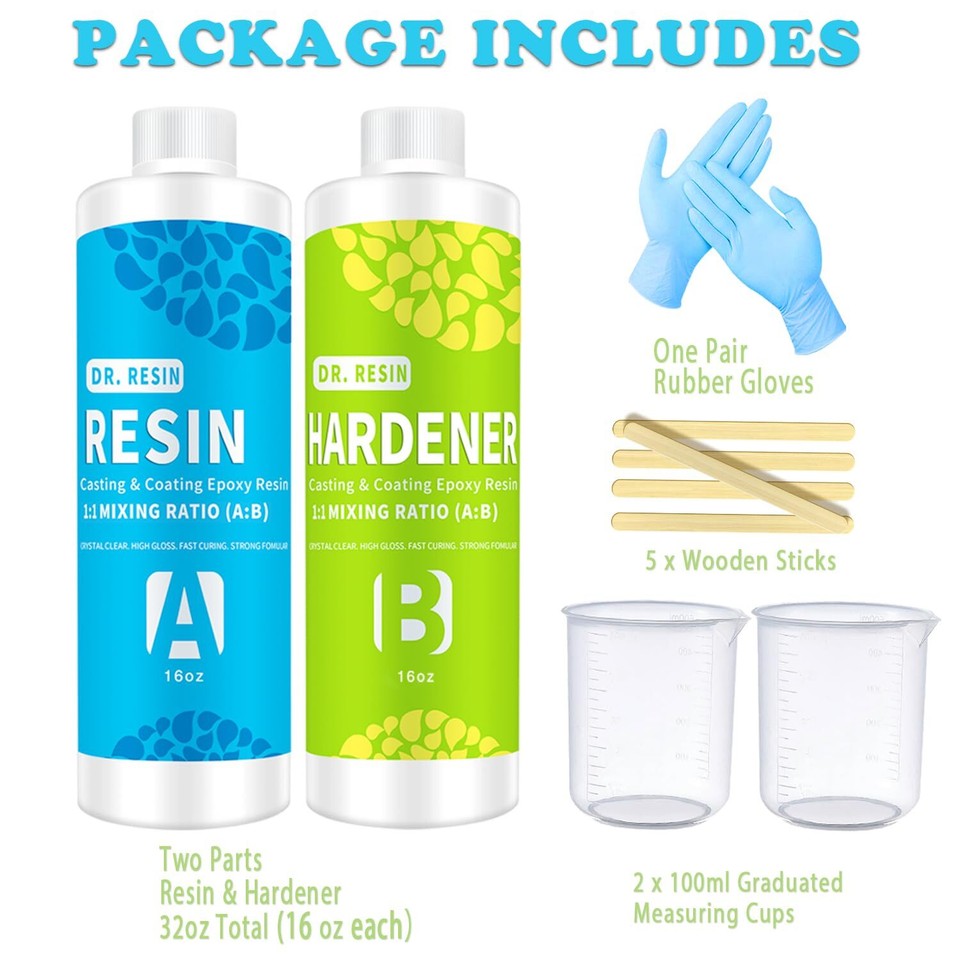 DR. RESIN Clear Epoxy Resin Kit 2 Part Art Resin 32 oz Crystal ...