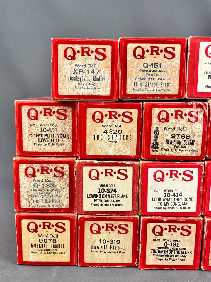 Lot of 35 QRS PLAYER PIANO Word-Rolls All Original Boxes & Labeled (1 ...