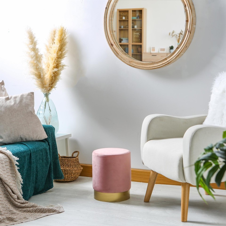 Round Velvet Pouffe Bedroom Dressing Table Accent Footstool 29 x 36cm ...