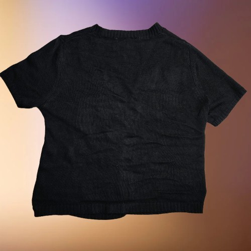 Perceptions New York Black Open Knit Short Sleeve Cardigan Sweater ...