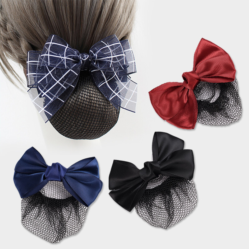 Office Bow Barrette Hair Clip Cover Bowknot Crochet Bun Net Snood ...