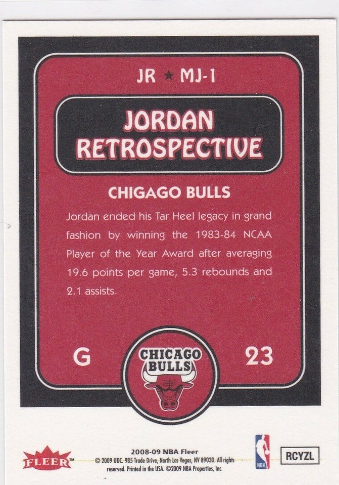 MICHAEL JORDAN ROOKIE YEAR #MJ-1 Young Chicago Bull NBA Card FLEER ...