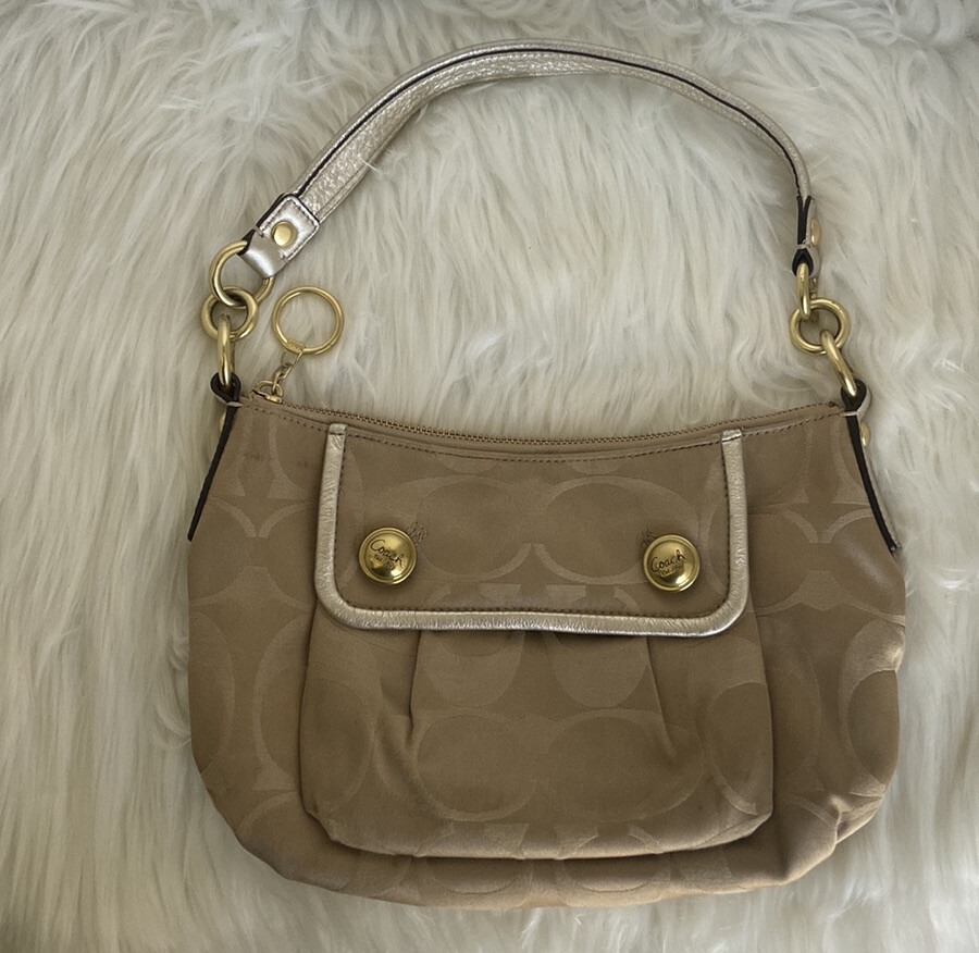 Coach Tan Canvas Logo Two Way Shoulder Bag Crossbody - Gem