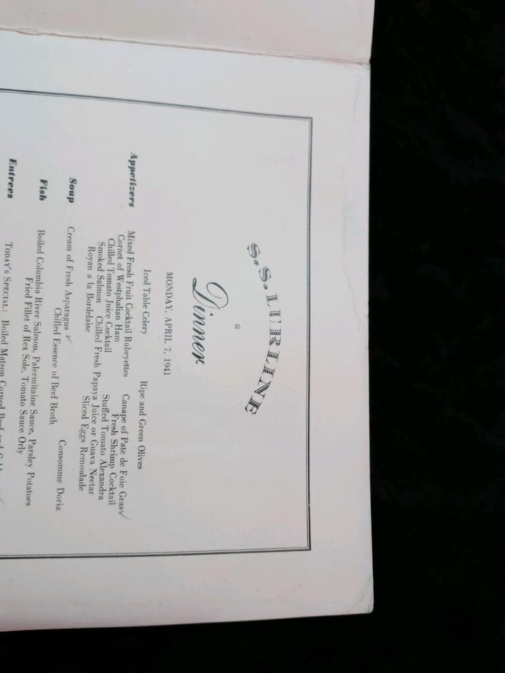 S.S.Lurline Cruise Ship 1941 Menu Hawaii ORIGINAL EXTREMELY REAR | eBay