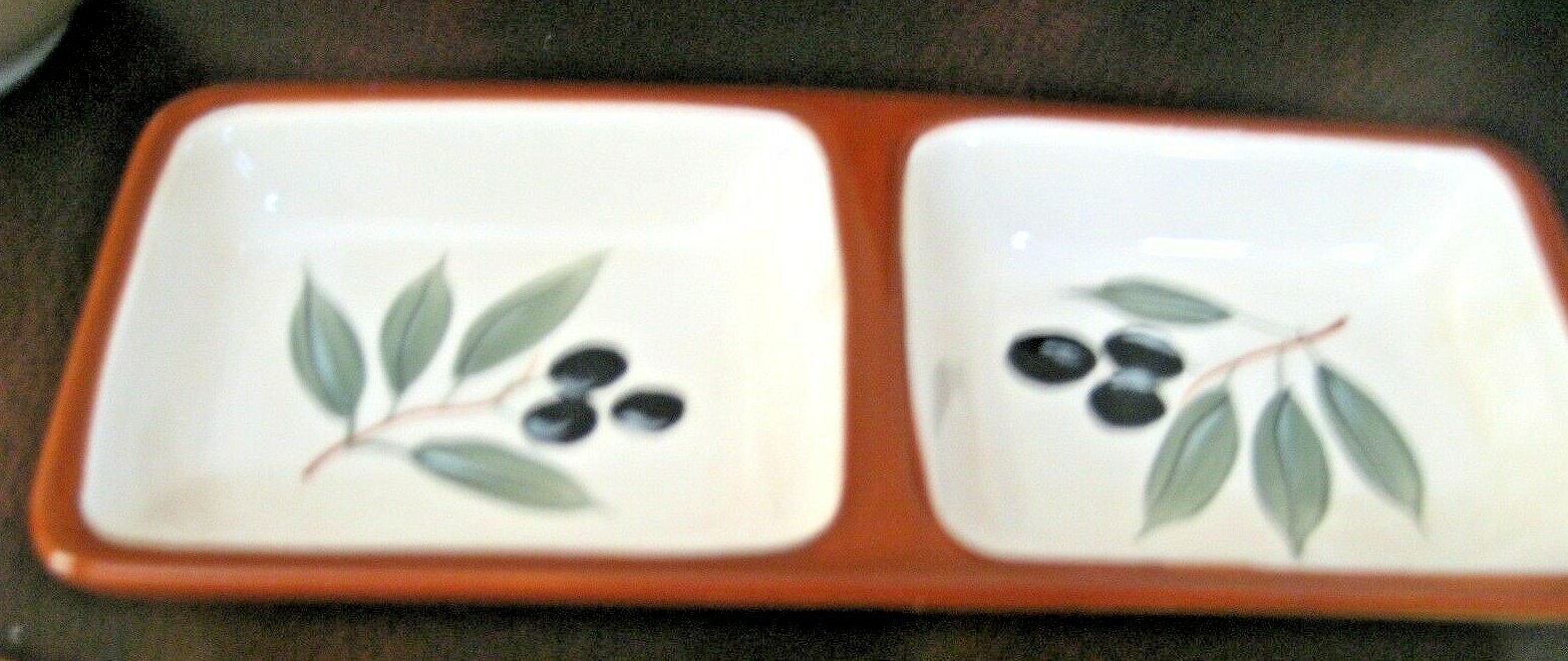 CUTE INSPIRADO STONELITE CLAY OLIVE DISH (2 SIDES) 7 3/4 INCHES LONG; 3 ...