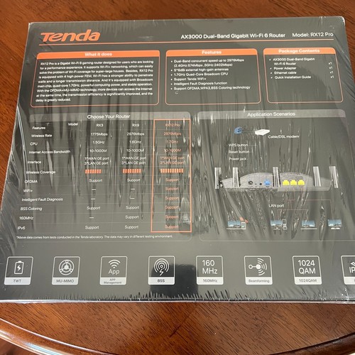 Tenda RX12 PRO WiFi 6 AX3000 Wireless WiFi Dual Band Gigabit AX Gaming ...