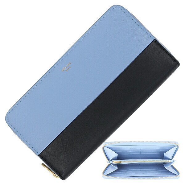 Celine Long Wallet Large Zip Calf Leather Blue Black Bicolor Celine Long Wallet Large Zip Calf Leather Blue Black Bicolor