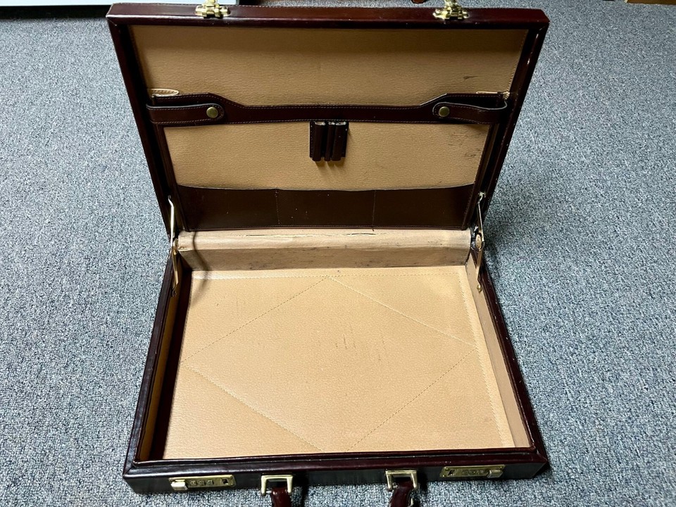 Vintage Burgundy Red Leather Briefcase Attaché Case Combo Lock; Hard ...