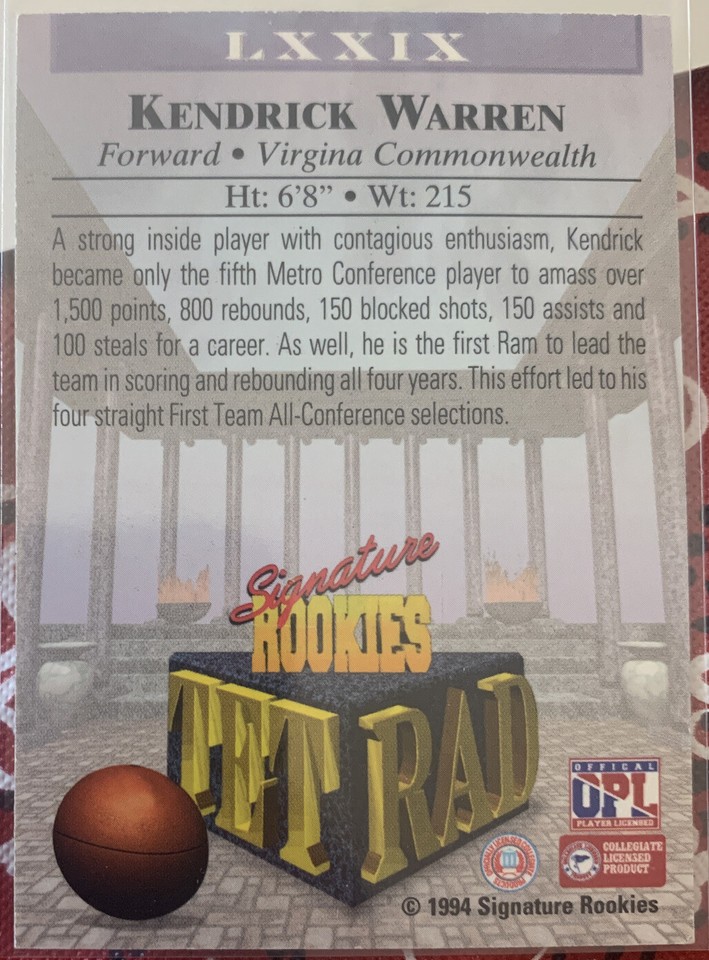 Kendrick Warren VCU Basketball Signature Rookies Autograph Card Auto ...