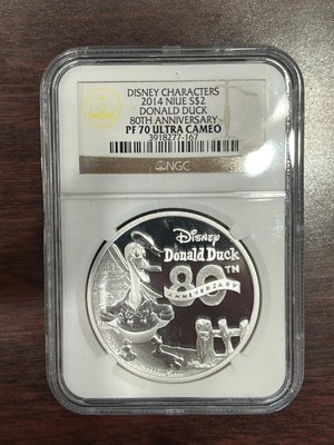 2014 Niue 2$ Donald Duck PF70 Ultra Cameo Disney Characters 80th ...