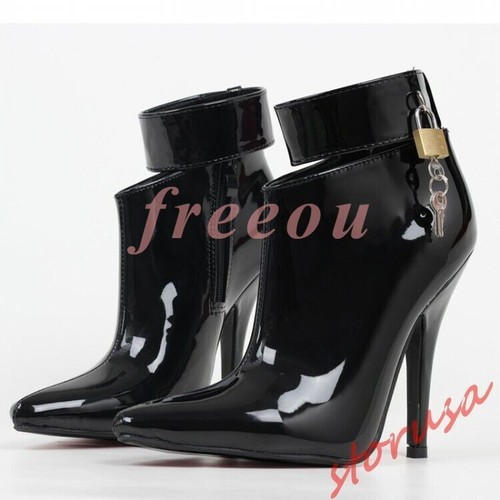 Pointy Toe High Heels Ankle Boots Ankle Strap Lock Shoes unisex Show ...