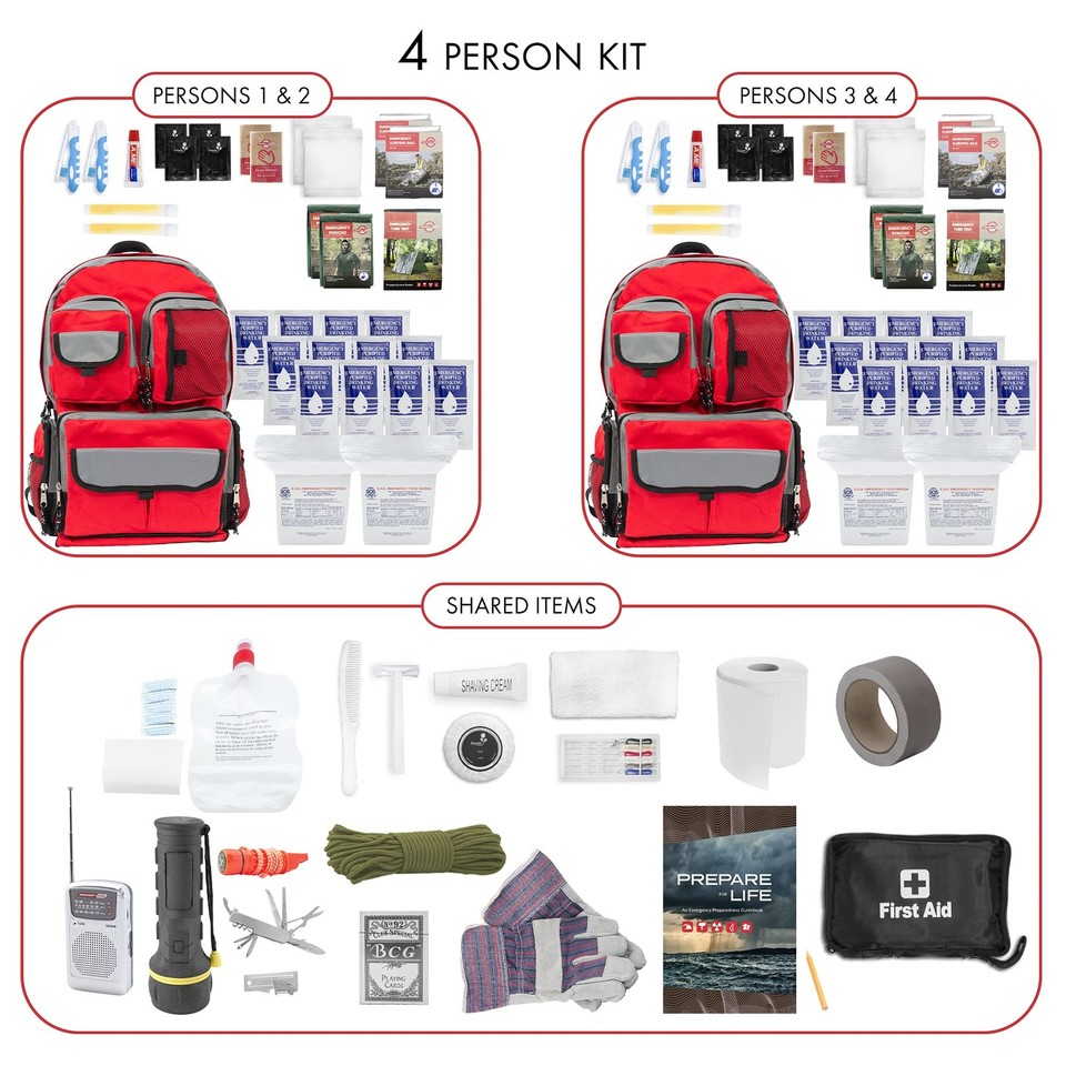 Family Emergency Kit - 4 Person | All-in-one Survival Kit Backpack for ...