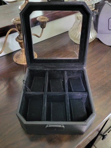 Fossil 6 Wrist Watch Box Holder Display Clear Top Black Leather Case ...
