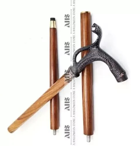 Vintage Copper Antique Cobra Snake Head Handle Wooden… - Gem