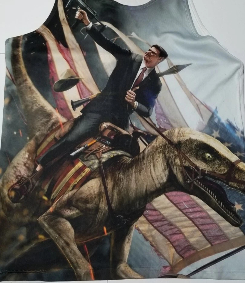 Ronald Reagan Riding A Velociraptor