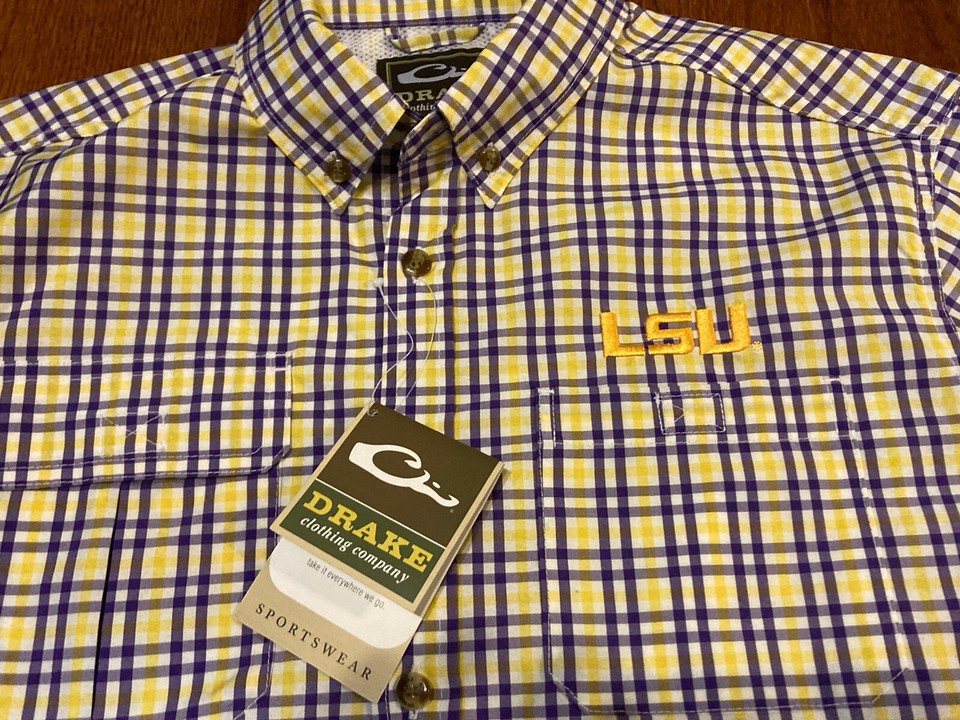 NWT! Drake LSU Tigers Button Up Shirt, Purple And Gold Plaid, Men’s ...
