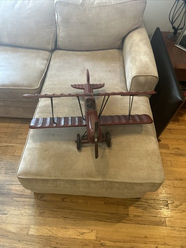 Vintage Red Baron Bi-Plane Fighter Pilot Wood Carved LARGE - OVER 10LBS ...