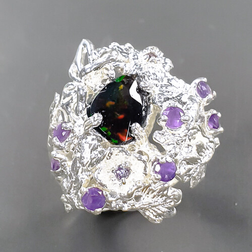 Natural Heated Black Opal Ring 925 Sterling Silver Size 7.5 /B-R1891 | eBay
