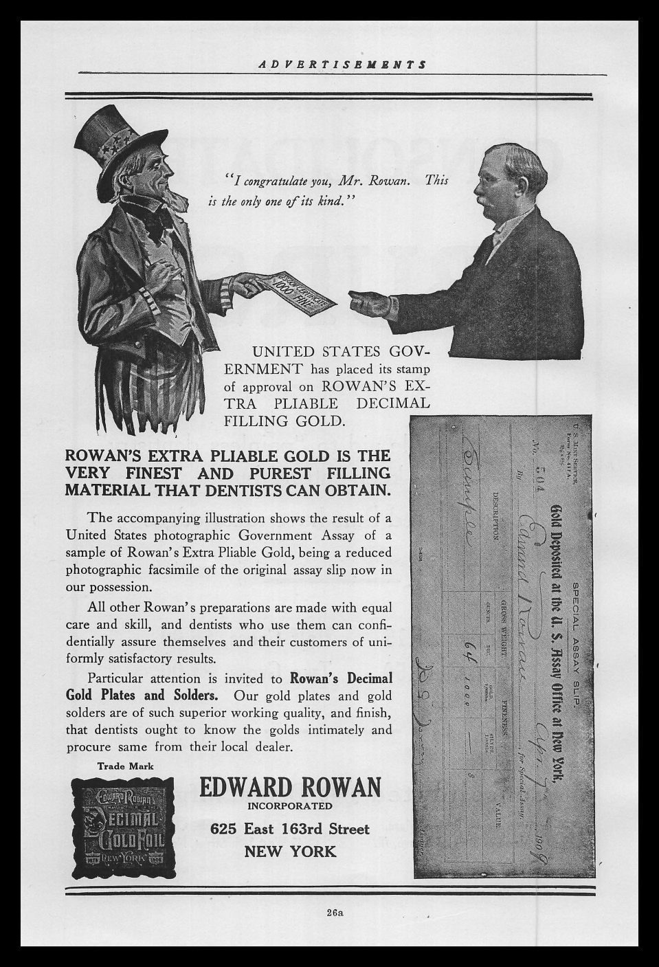 1920 Edward Rowan New York Pliable Decimal Gold Foil Uncle Same Cartoon ...