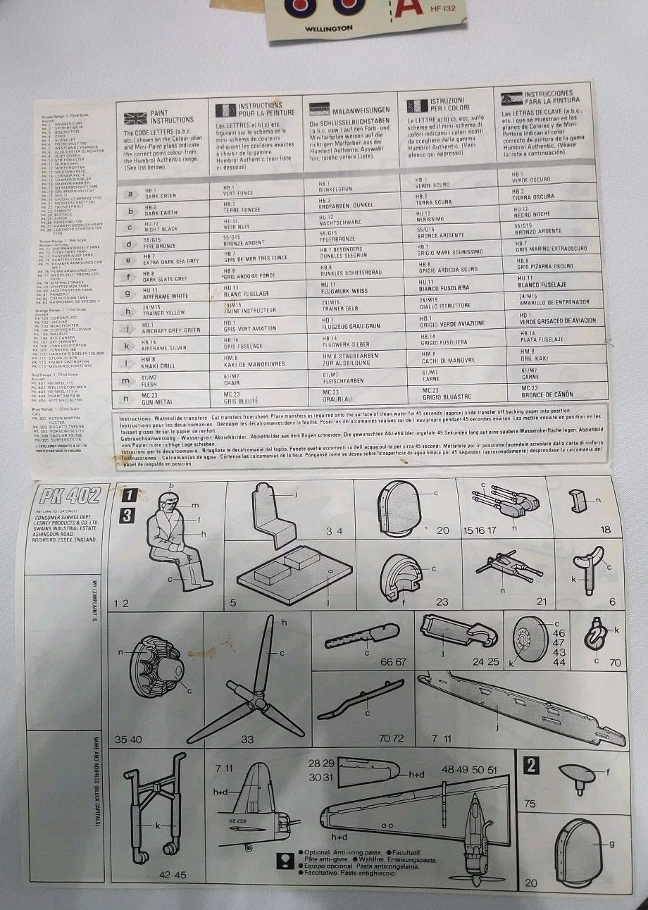 Vintage Matchbox Wellington MK X 1/72 Scale Plastic Model Kit PK402 ...