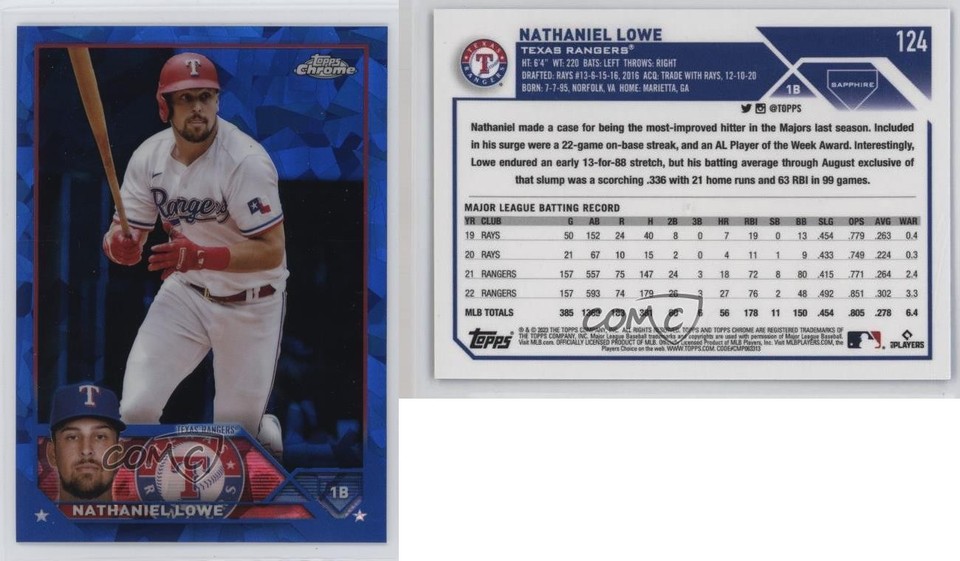 2023 Topps Chrome Sapphire Edition Nate Lowe Nathaniel Lowe #124 1l31 ...