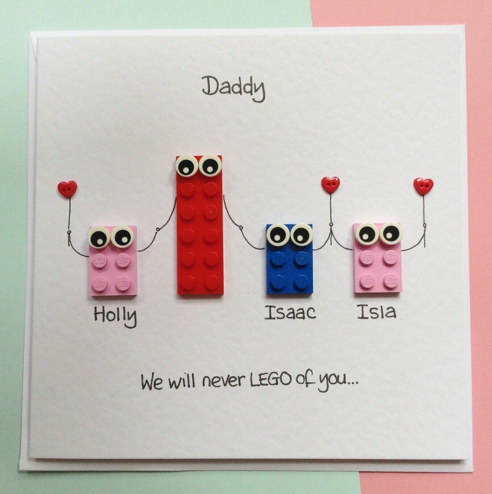 Personalised family Birthday card with LEGO ® Mum Mummy Grandma -1 to 4 ...