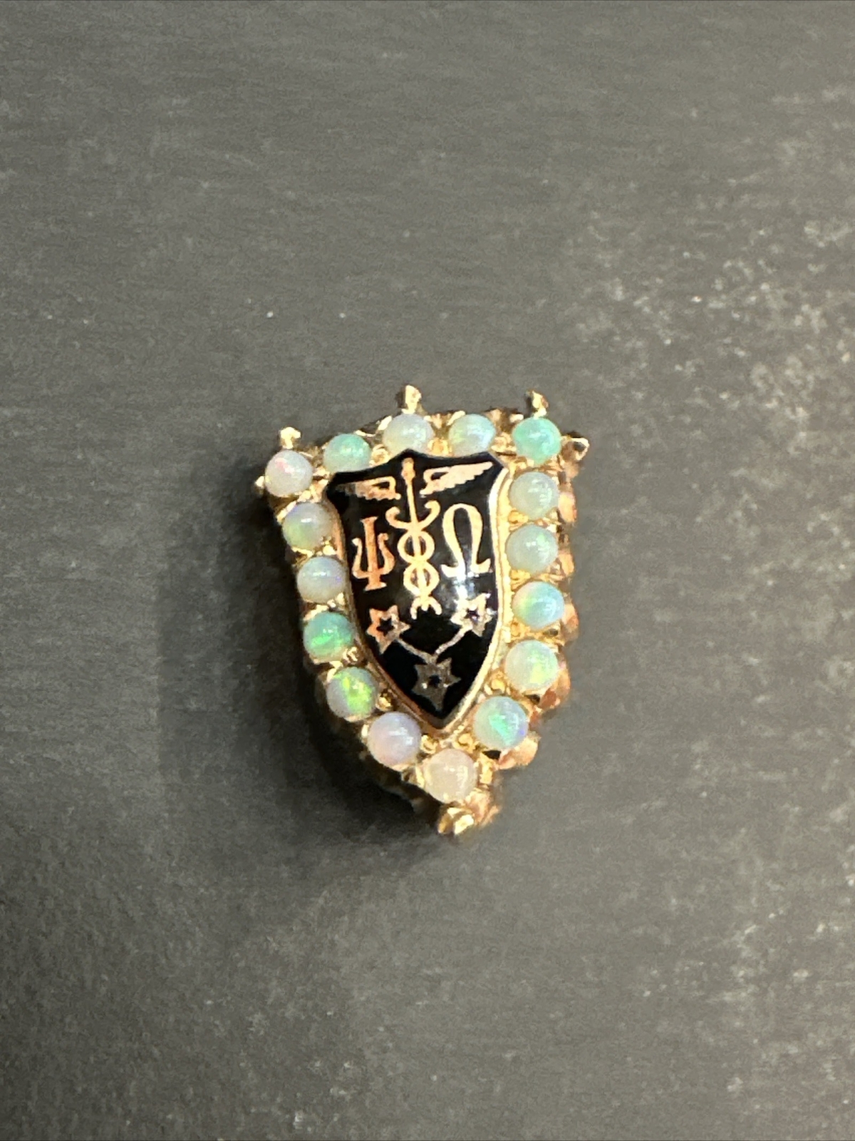 Vintage Psi Omega Caduceus Medical 14K Gold Opal Enam… - Gem