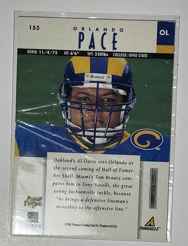 1997 Pinnacle Football RC #155 Orlando Pace Rookie St. Louis Rams ...