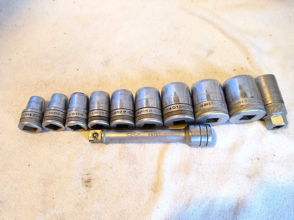 S-K TOOLS 1/2" DRIVE CHROME KNURLED SOCKETS SET OF 10 + 1- 5" EXTENSION ...