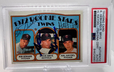 Steve Brye Bob Gebhard Hal Haydel PSA Signed 1972 Topps Twins Rookies ...
