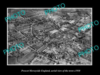 OLD POSTCARD SIZE PHOTO OF PRESCOT MERSEYSIDE ENGLAND TOWN AERIAL VIEW ...