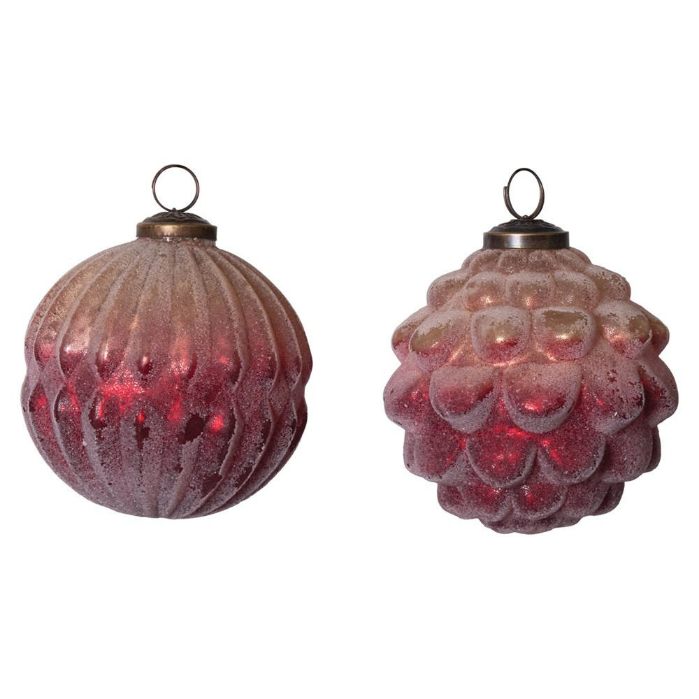 4" Mercury Glass Ball Ornaments Set of 6 Cream & Raspberry Ombre ...