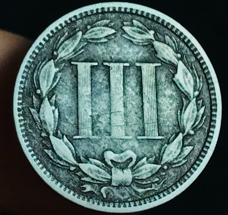 1865 Three Cent Nickel Piece 3C Circulated Civil War Date US Type Coin ...