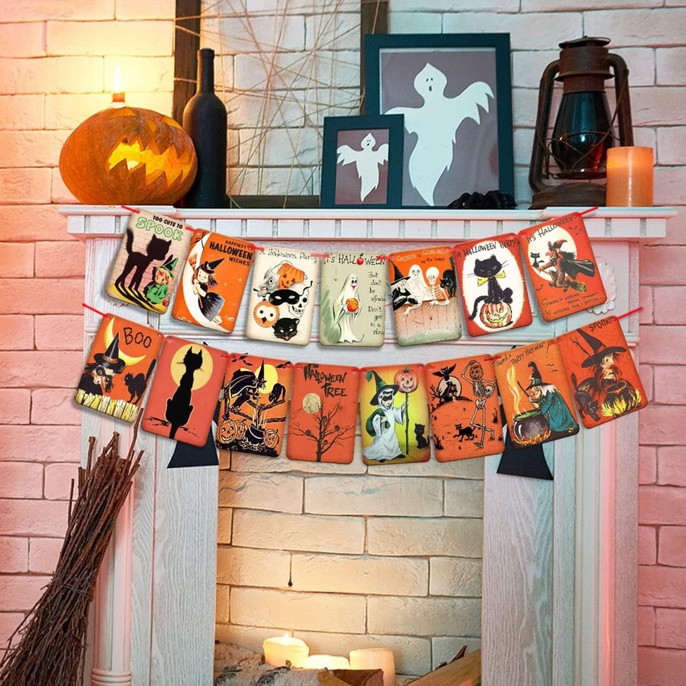 Vintage Halloween Banner Halloween Decorations Victorian Style Pumpkin ...