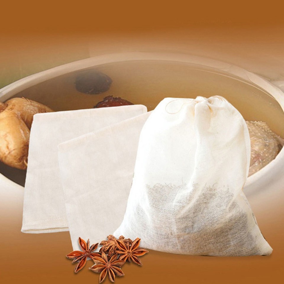 20 Pcs Reusable Cotton Drawstring Soup Cooking Bags Tea Spice Filter ...