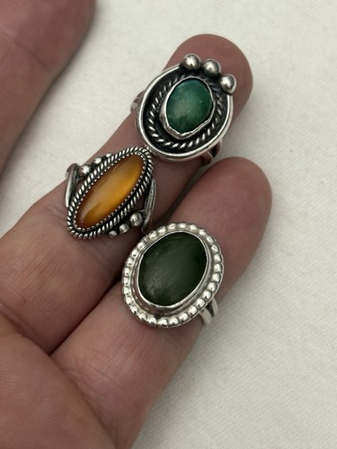 Vintage Native American Sterling Silver Turquoise Amber Jade Ring Lot ...