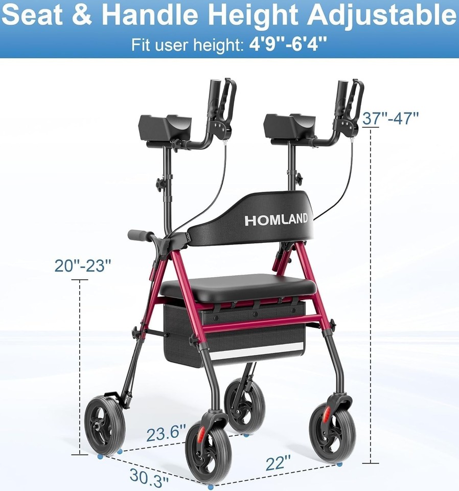 Homland Upright Walkers for Seniors, Stand Up Rollator Walker All ...