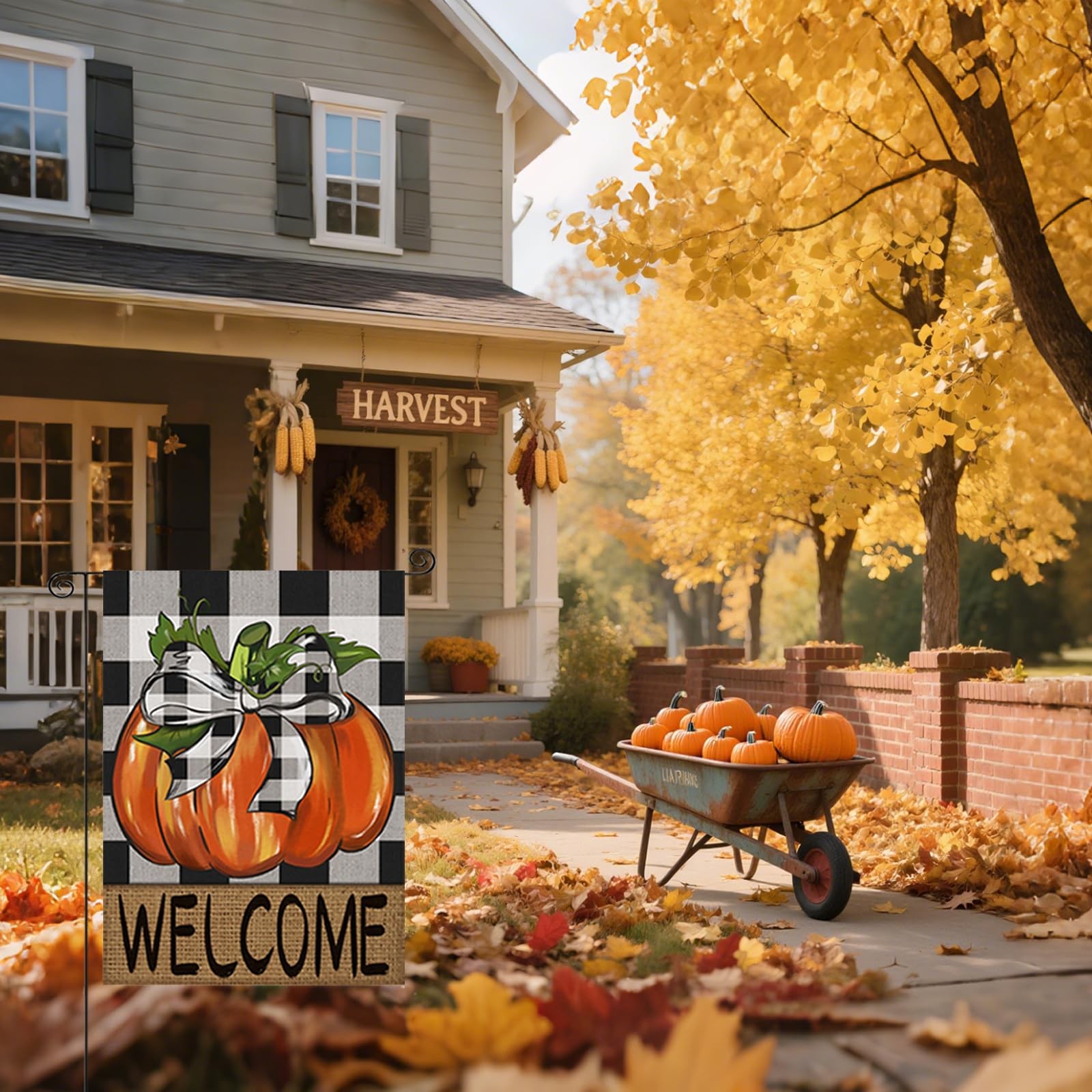 Garden Flags Set of 2 Incl. Fall Pumpkin Welcome Flag Happy Halloween ...