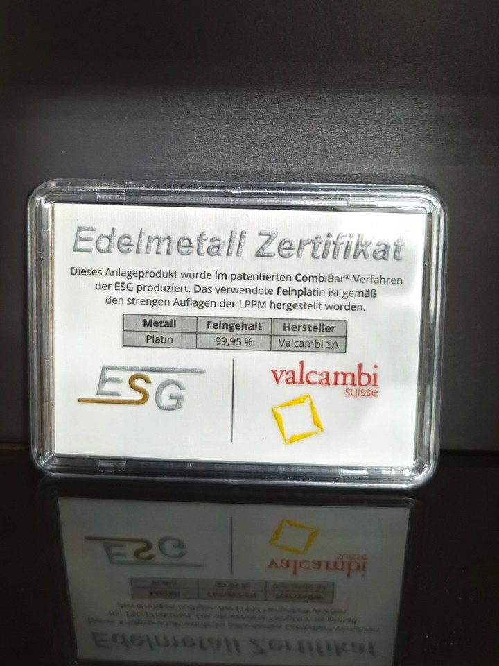 Platinbarren Tafelbarren 10 x 1 Gram der „ESG“ + Zertifikat in Box ...