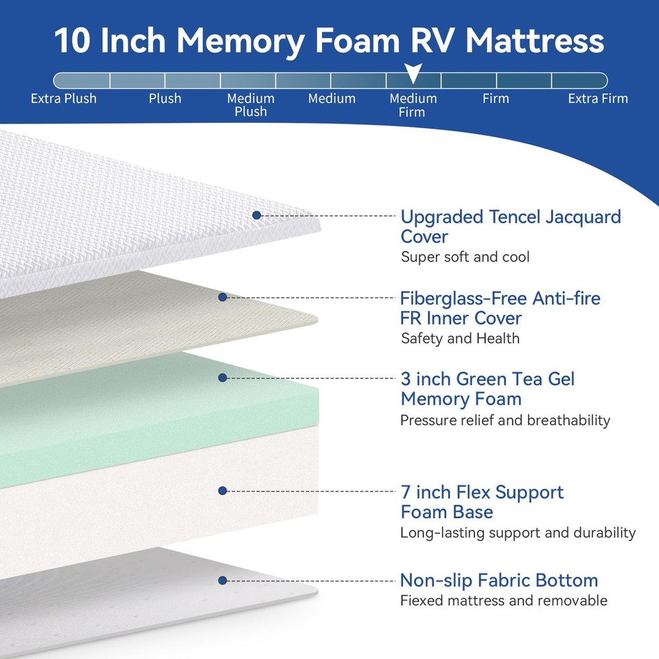 Extra Firm Memory Foam Mattress Full Size 10 Inch with Tencel Cover ...