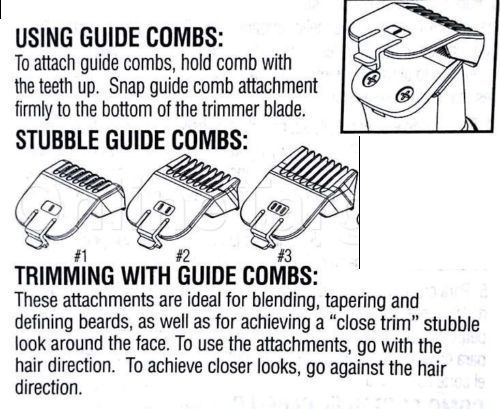 New Genuine Wahl OEM 3 Piece Beard Stubble Trimmer Guide Comb Set 9888L ...